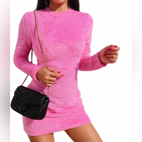 Dresses | Women Fuzzy Long Sleeve Stretchy Fitted Bodycon Club Party ...